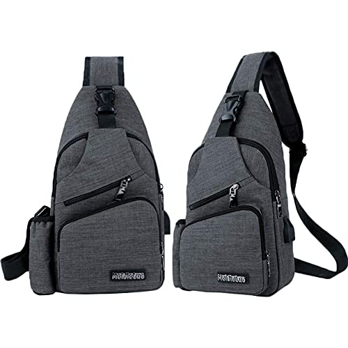 Peicees Sling Bag for Men Women Shoulder Bag Daypack with Bottle Holder
