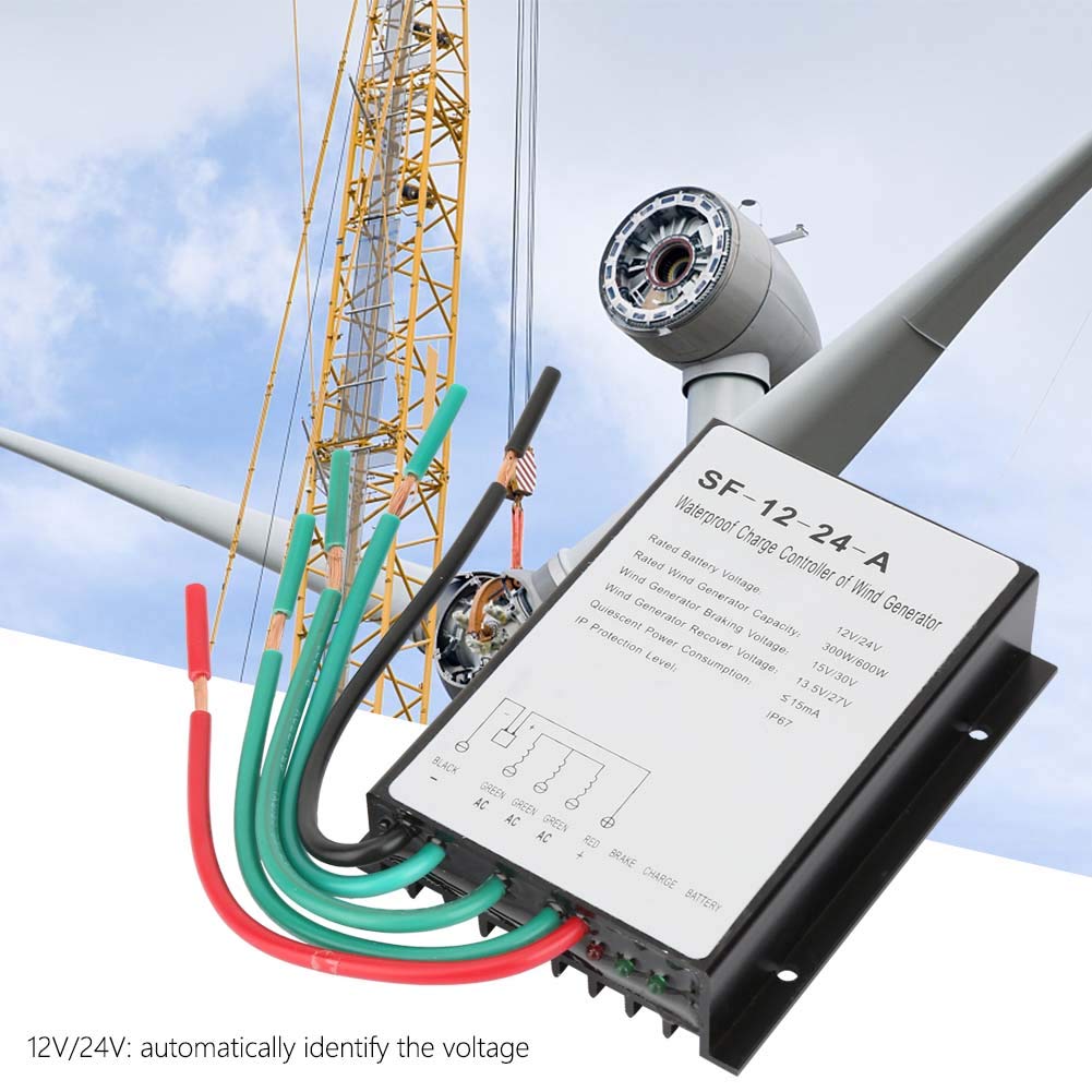 Wind Charge Controller 12V/24V 300W/600W,Automatic Wind Power Charge Regulator,IP67 Waterproof Wind Turbine Generator Charge Controller Regulator