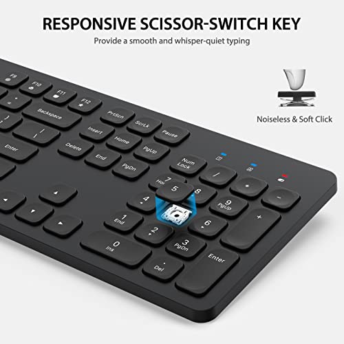 Wireless Keyboard and Mouse, Silent Responsive Keys, Full Size and Battery Powered - Slim Design and Quiet Typing, USB Cordless Combo for Mac, Computer, PC, Laptop - by Wisfox, Black