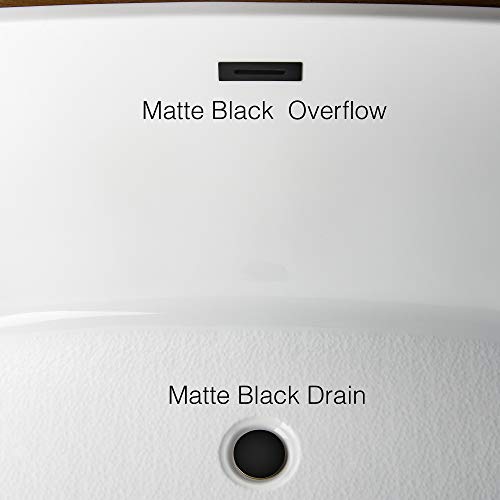 WOODBRIDGE 59" Acrylic Freestanding Bathtub Contemporary Soaking White Tub with Matte Black Overflow and Drain,B0014-MB-Drain &O