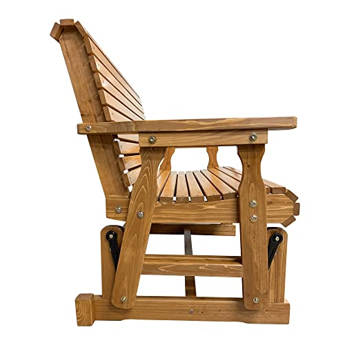 Wooden Patio Glider with High Roll Back and Deep Contoured Seat, Solid Fir Wood, 2-Seater, Heavy Duty 800 LBS, 4 Feet