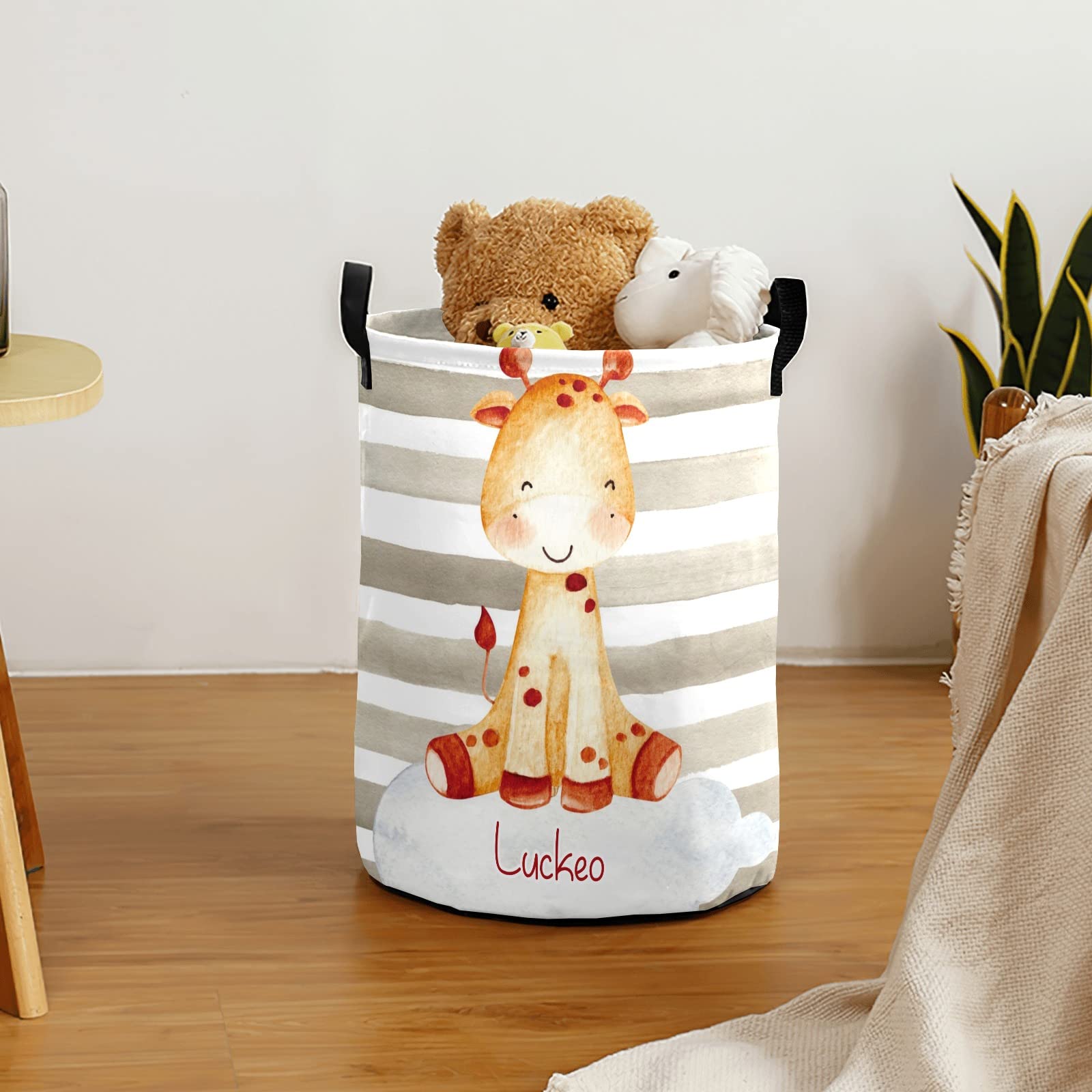 Safari Cute Giraffe Personalized Laundry Basket Clothes Hamper Storage Handle Waterproof, Custom Collapsible Large Capacity , for Bedroom Bathroom Toy Decoration