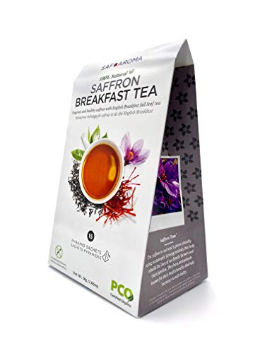 Safaroma Saffron Breakfast Tea - Freshly Harvested Containing Premium Red Saffron Threads - Organic Black Tea Eco-Conscious Sachets
