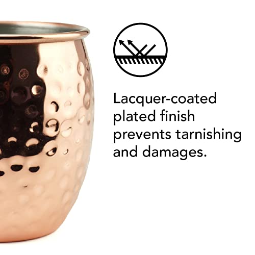 PG Copper/Rose Gold Plated Stainless Steel Moscow Mule Mug - Bar Gift Set 4 - Factory Direct (19 oz) - Authentic Traditional Design - Dimple Finish Hollow Handle!