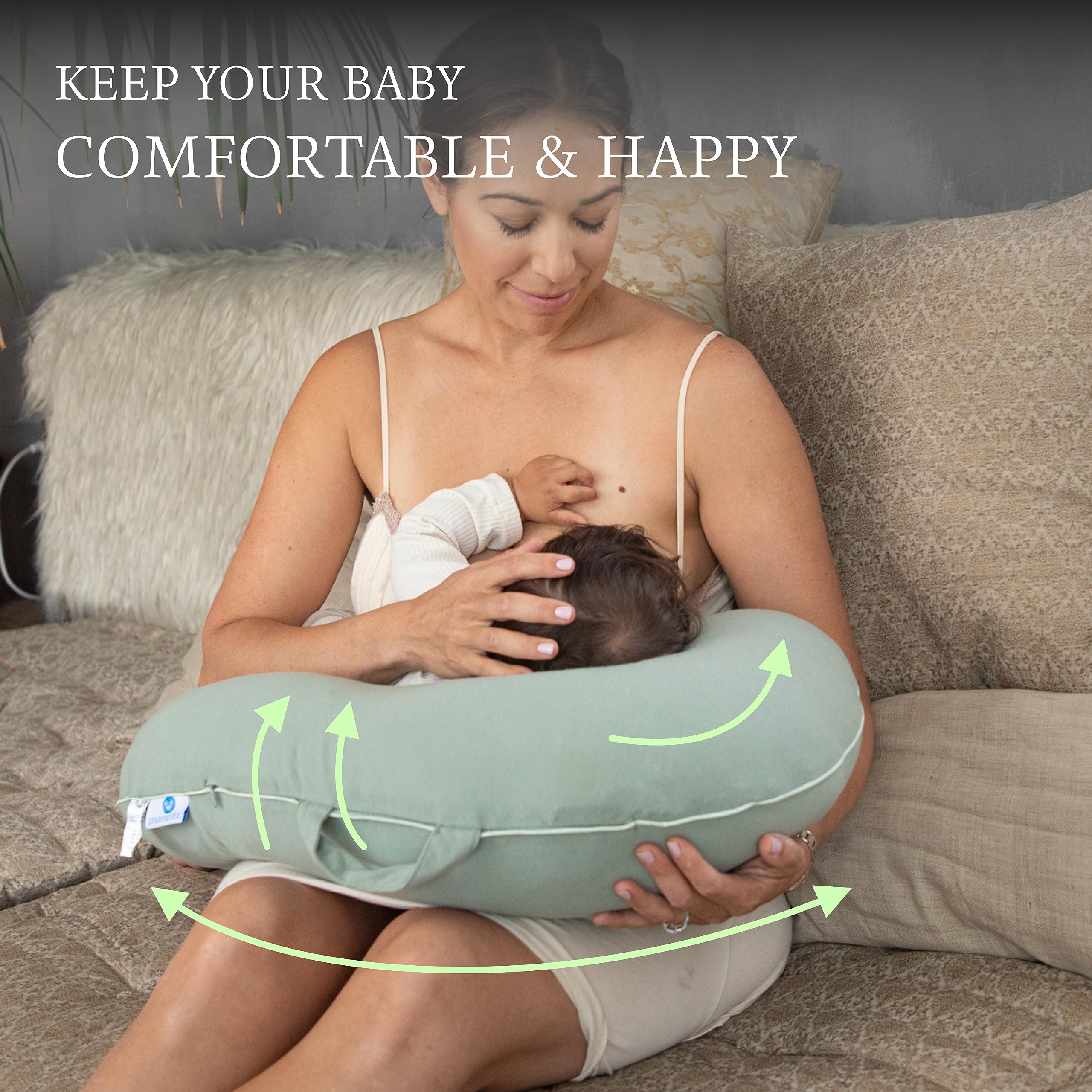 Pharmedoc Nursing Pillow for Breastfeeding, Large Size Breastfeeding Pillows for More Support for Mom and Baby, Bottle Feeding Ergonomic Design and Removable Cotton Cover, Sage