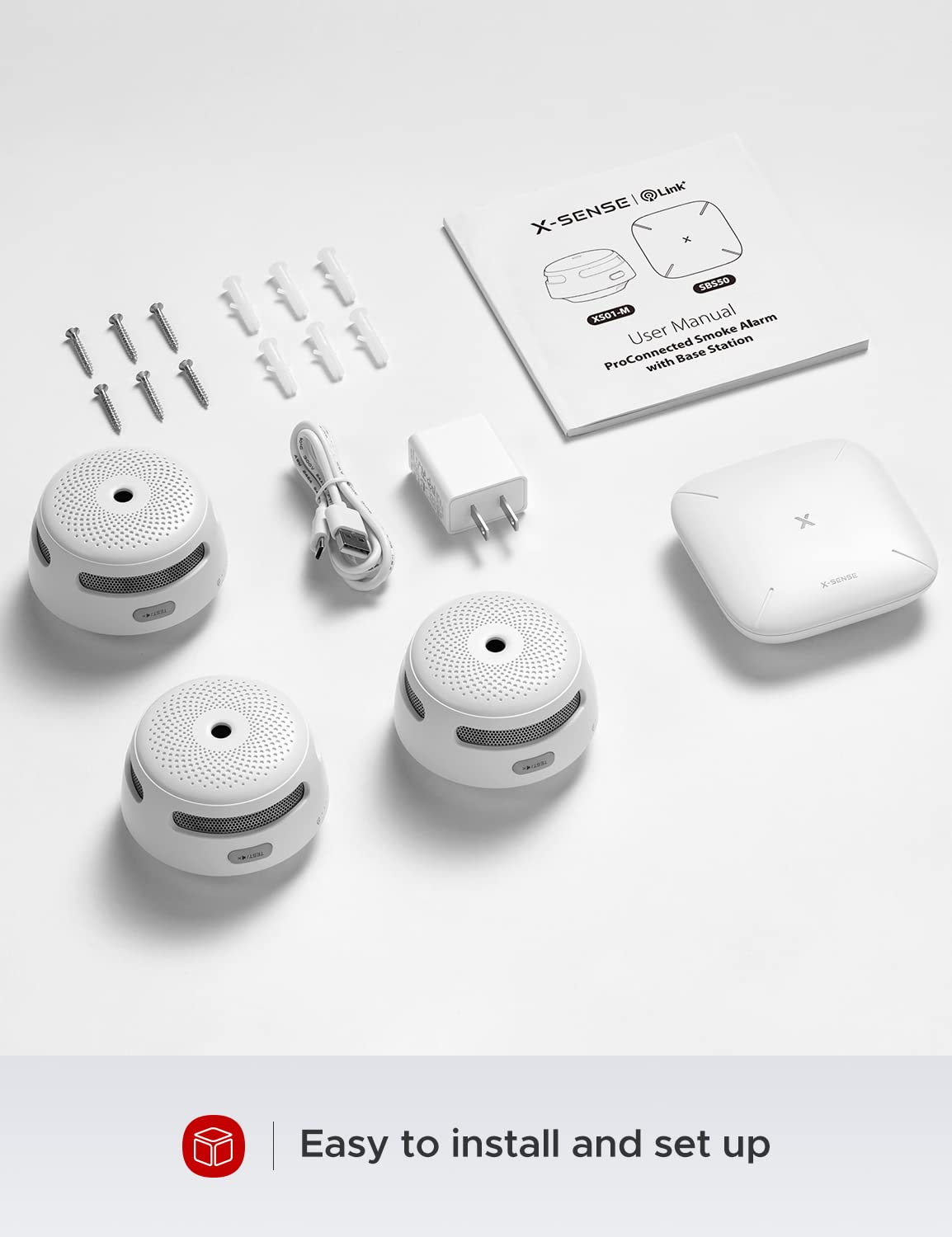X-Sense Smart Smoke Detector with SBS50 Base Station, Wi-Fi Smoke Alarm Compatible with X-Sense Home Security App, Wireless Interconnected Mini Fire Alarm, Model FS31