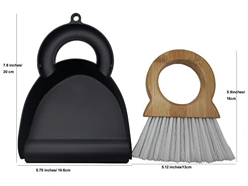 Xifando Mini Broom and Dustpan for Housekeeping-Bamboo Handle Small Broom and Dustpan Set Combination Mini Desktop Sweep, Keyboard Cleaning Brush with Shovel Brush,Round Bamboo Handle