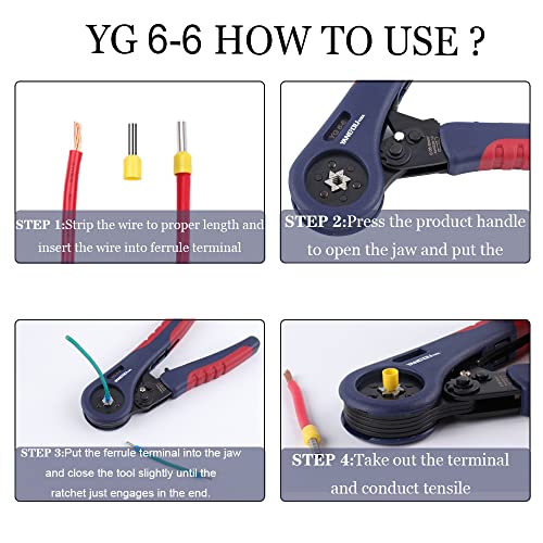 Yangoutool Ferrule Crimping tool YG6-6 Awg28-10 Hexagonal Increasing Conductive Area Unique Compact Design Wire Ferrell Crimper for Wiring Cable Insulated End-Sleeves Assortment Connectors Terminal