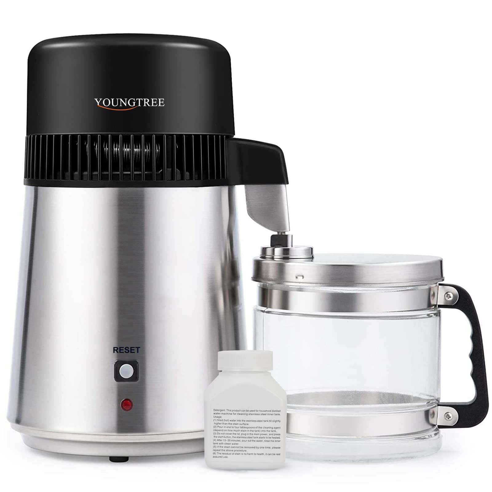 YOUNGTREE 4L Polished Stainless Steel Water Distiller, 110V 1 Gallon Distilled Water Machine for Home Countertop, UL Listed Distilled Water Maker, 750W Electric Automatic Water Purifier