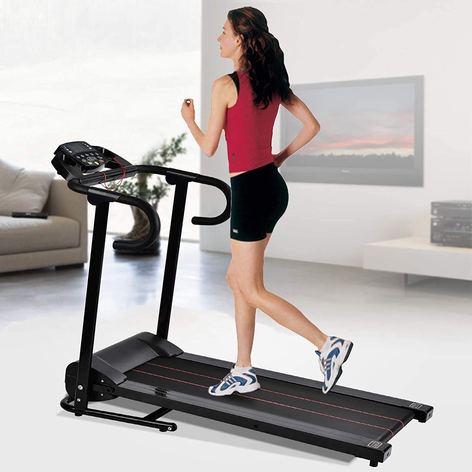 Murtisol 1000W Folding Treadmill Compact Electric Running Exercise Machine, Good for Home/Apartment Fitness, with Safe Handlebar, Easy Control LCD Display