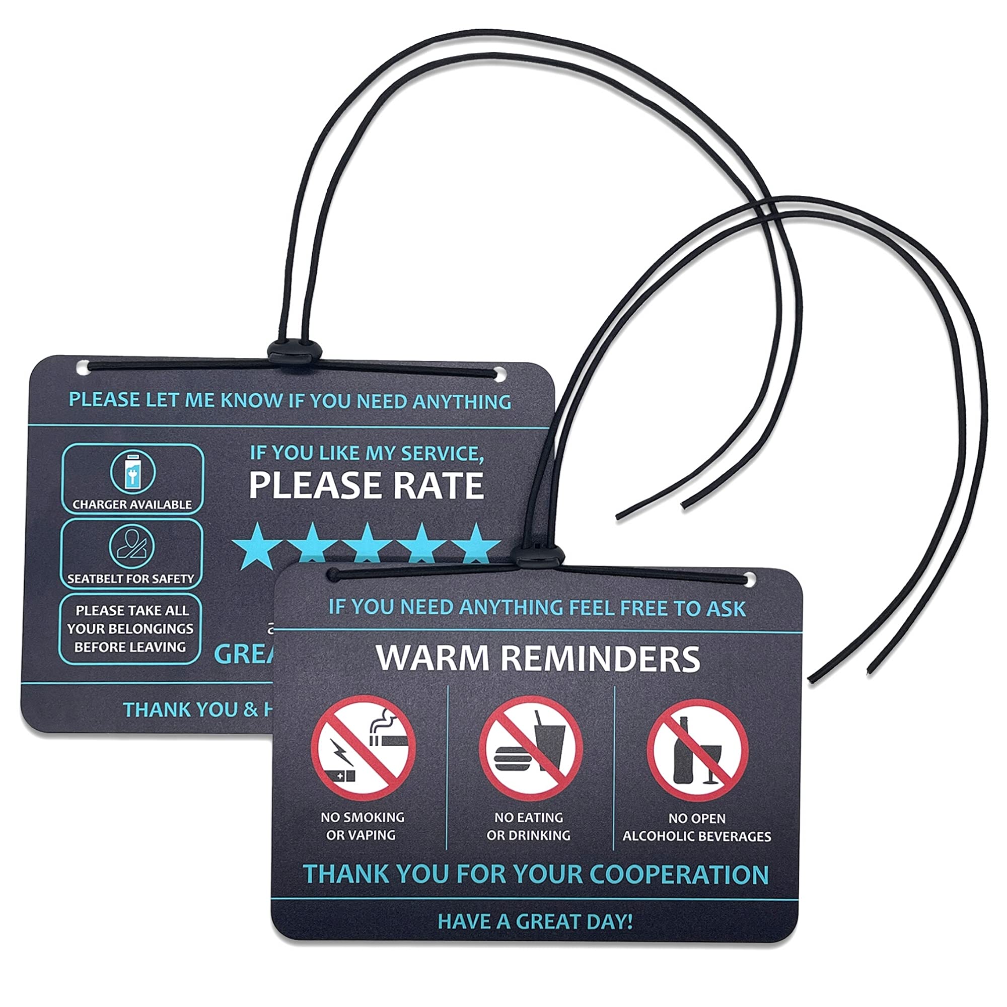 Nebudo Compatible with Lyft Uber (2-Pack) Tips Rating Appreciated Rideshare Accessories β 7β x 5β β Interior Acrylic Headrest Sign - Rate Me Tip No Smoking for 5 Star Rides for Ride-Share Drivers