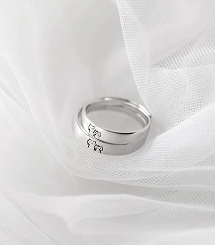 QINGDUO Personalized Name Date Matching Promise Rings for Couples 925 Sterling Silver Wedding Band Sets Him Her Cute Kitten Valentine's Day Birthday Gift Wife Husband,Adjustable Size 5-8 (QD-KT612KZ)