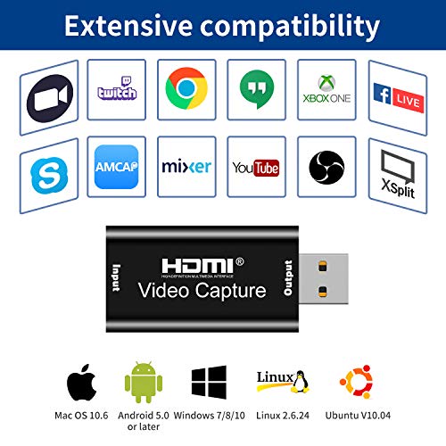 Mini Audio Video Capture Cards HDMI to USB 1080p Record Directly to Computer for PS4 Gaming, DSLR Camcorder, Streaming, Teaching, Video Conference, Live Broadcasting
