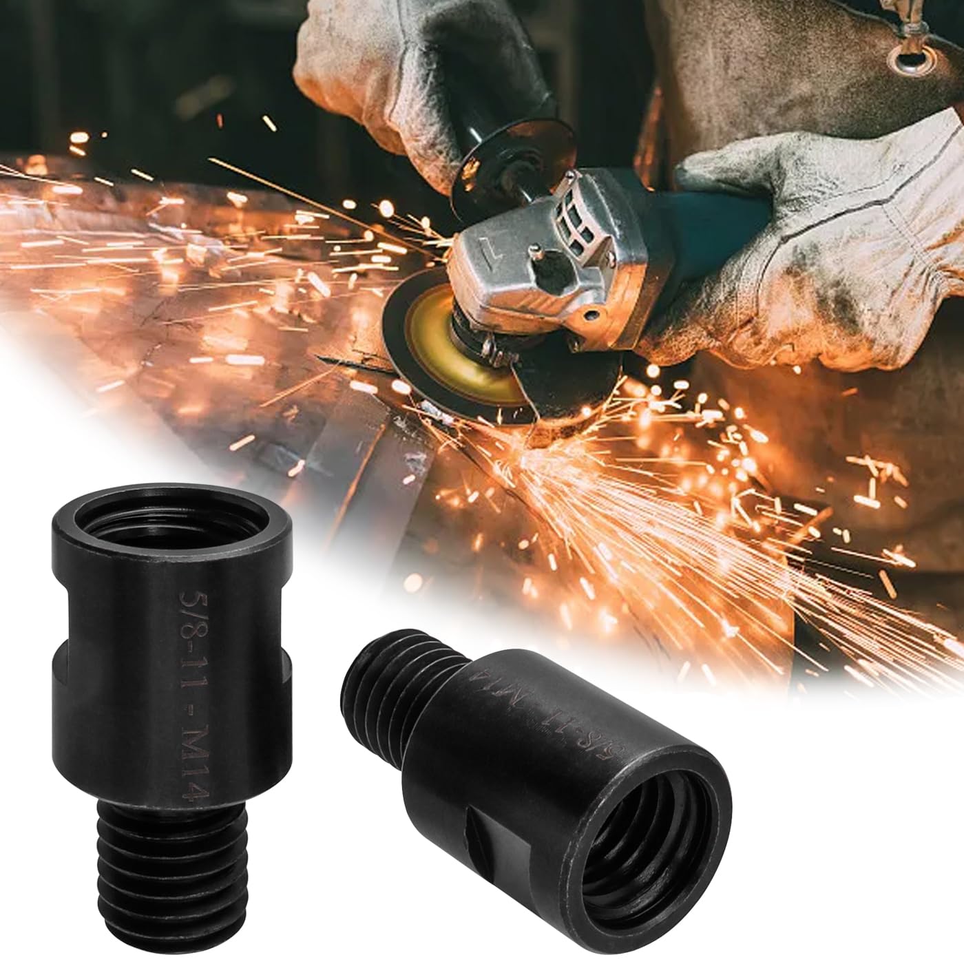 Mesee 2 Pieces Angle Grinder Adapters 5/8"-11 Female to M14 Male Thread Adaptor Converter Rod 5/8''-11 to M14 Rotary Polisher Grinder Attachment for Diamond Core Bits Polishing Pad Saw Blade