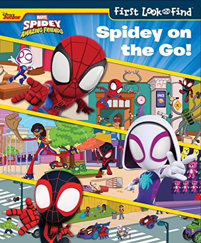 Marvel Spider-man Spidey and his Amazing Friends β Spidey on the Go! First Look and Find Activity Book and Spidey Plush Toy Gift Set β PI Kids