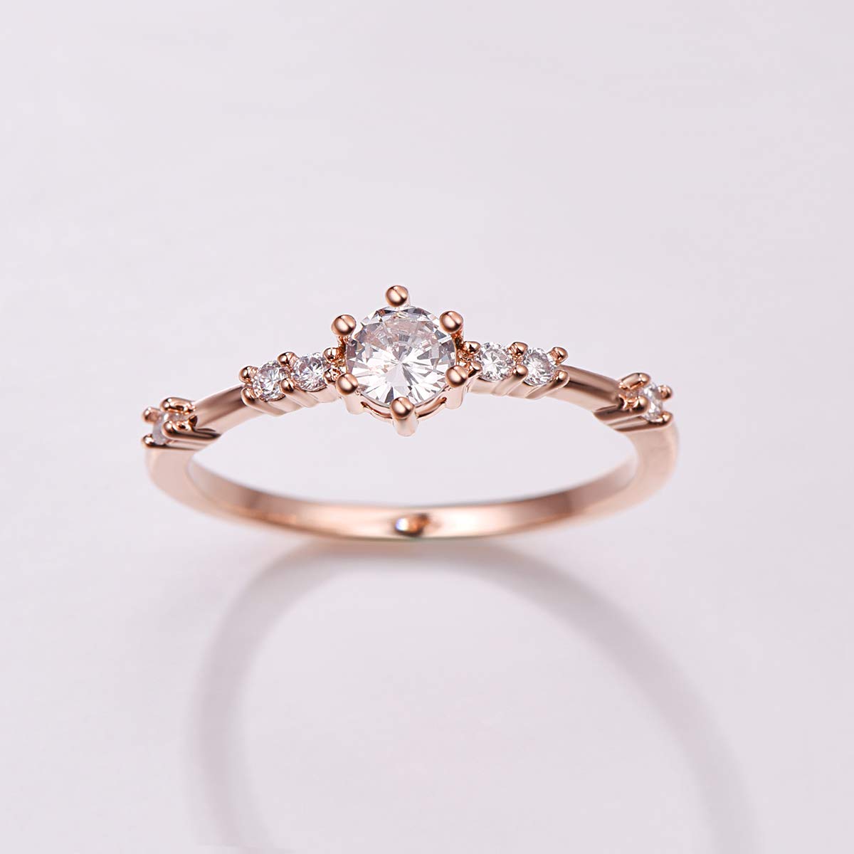 PAKULA Rose Gold Plated Women Cubic Zirconia CZ Dainty Knuckle Band Stacking Midi Promise Ring for Her (White, 8)