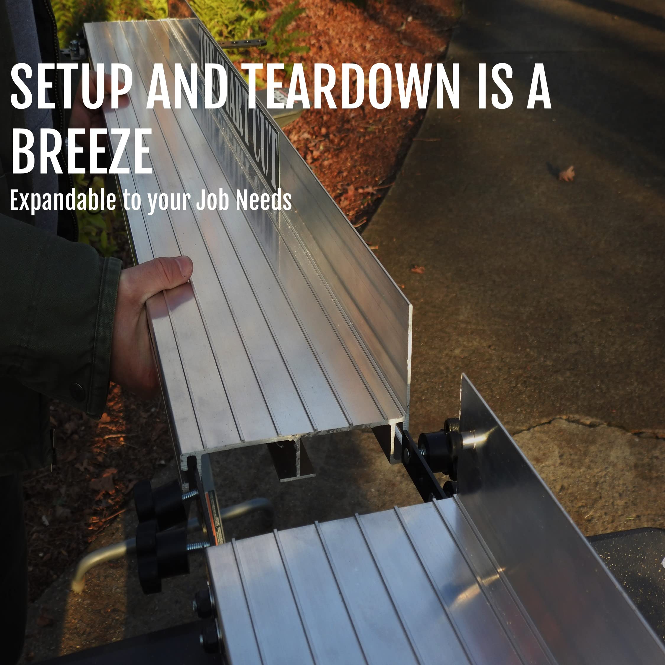 THE SMART CUT Aluminum Table Fence 9 ft with Universal Saw Attachment Mounts | For Any Portable Chop or Miter Saw Stand | Compact & Lightweight | Easy Setup Jobsite Table