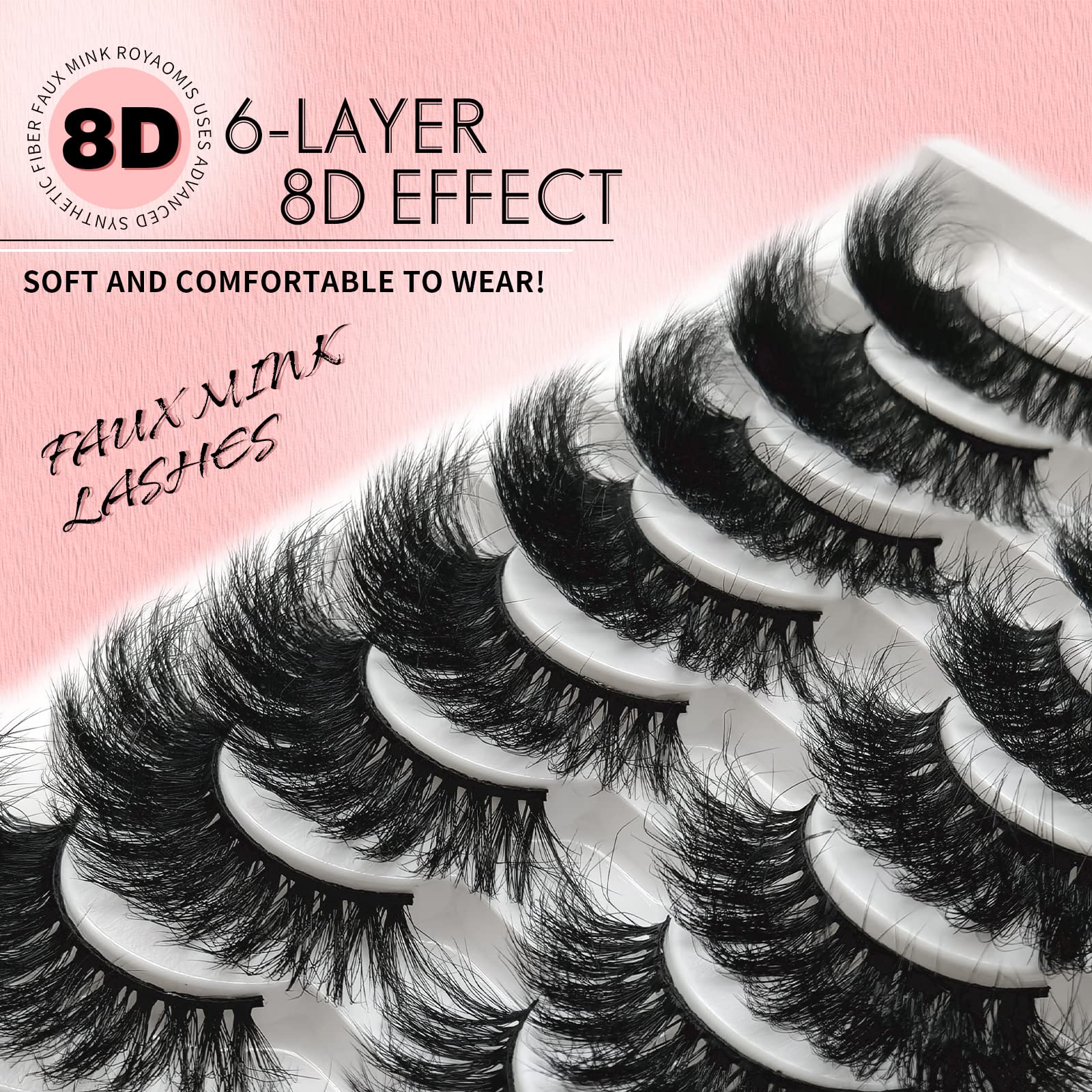 royaomis Fluffy Mink Lashes 20mm Cat-Eye Faux Mink Eyelashes 10 Pairs, 8d Dramatic Long Thick Volume Fake Eyelashes by Royaomis(Z67)