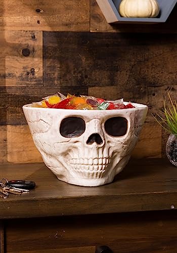 Seasons USA Skull Candy 9.5" Snack Bowl Sturdy Plastic Skeleton Halloween Decor Tableware