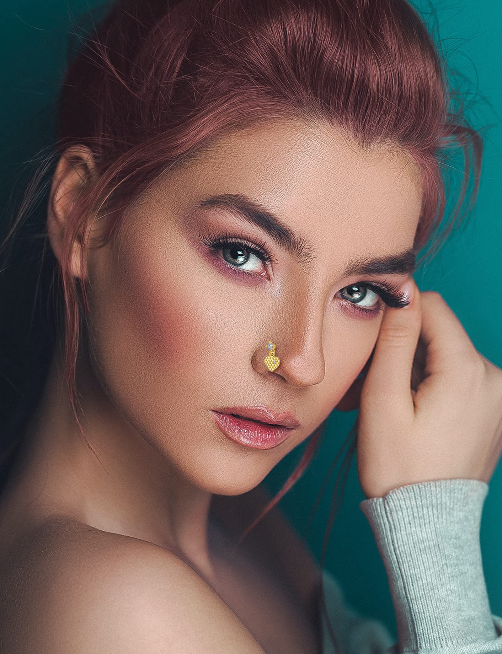 Tornito 12Pcs Nose Ring Studs L Shaped Dangling Butterfly Heart Flower CZ Nose Rings Stud Nostril Body Piercing Jewelry for Women Men 20G Silver Tone