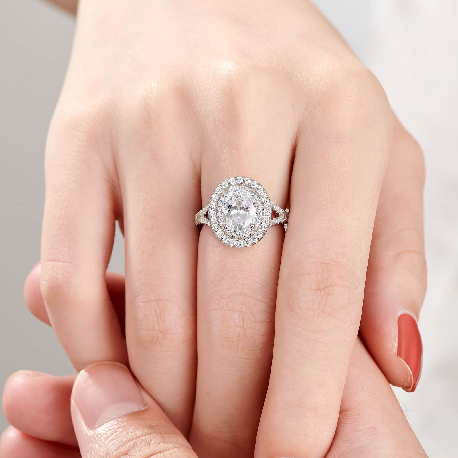 SHELOVES AAAAA Oval Cut Cz Wedding Engegement Ring Promise Ring 925 Sterling Silver Bridal Set Sz 7