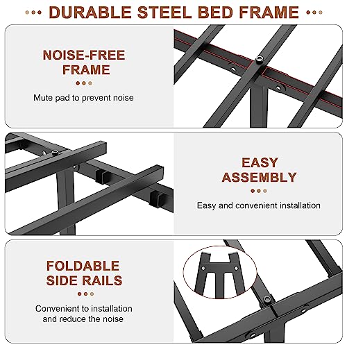 Metal Platform Bed Frame, Metal Bed Frame with 13 Heavy Duty Steel Slats, 12.4" Height Storage Space, No Box Spring Needed, Perfect for Dorm, Bedroom, Guest Room (Black, King Size)