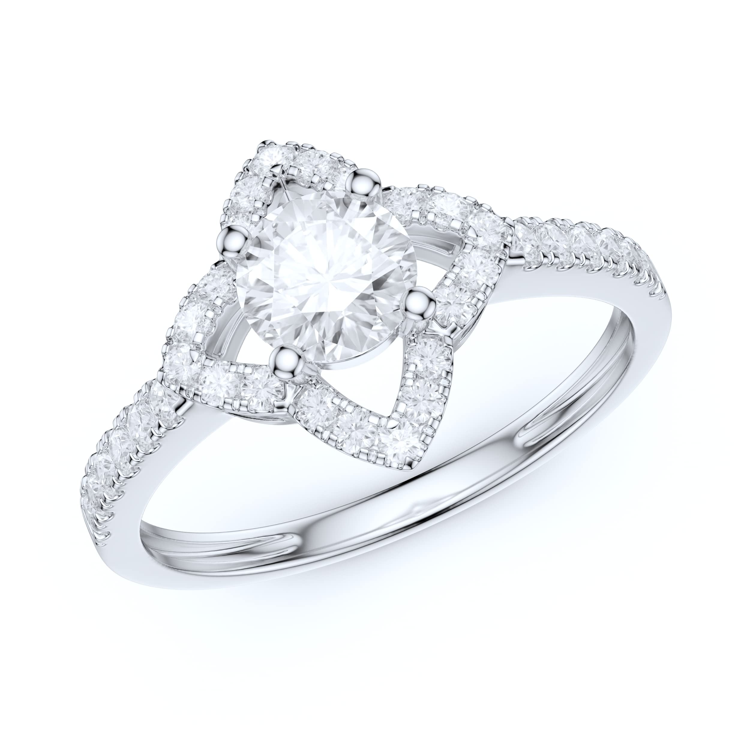 PRSTANI 14k White Gold Smooth Four-Point Star Halo 0.5ct Main Simulated Diamond Engagement Ring Promise Ring (9)