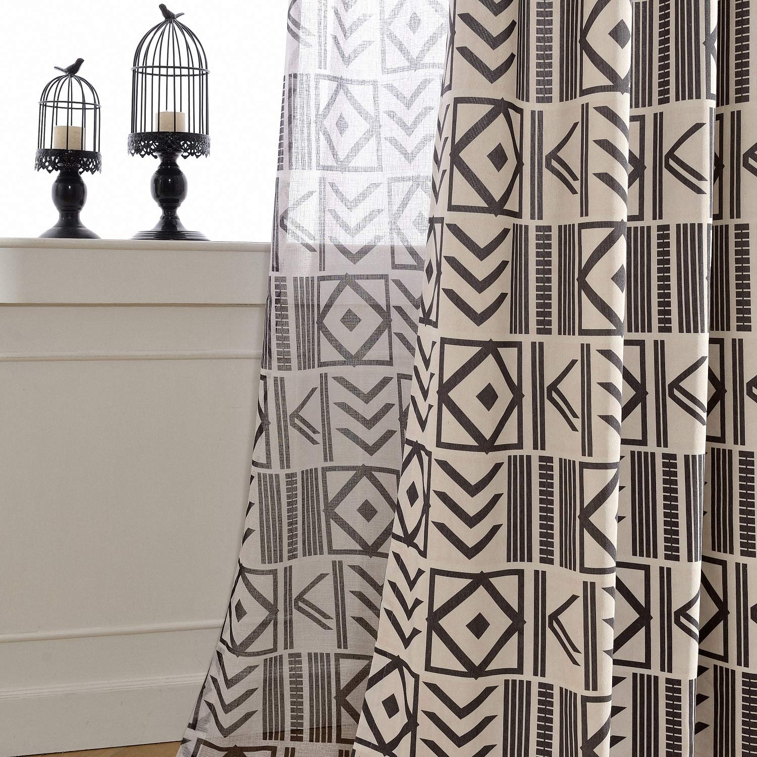 Melodieux Black Geometric Style Room Darkening Grommet Curtains for Living Room Dining Room Bedroom, 52 by 84 Inch, 2 Panels