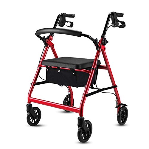 Walker,Rollator Walker with Seat, Lightweight Durable Folding Mobility Rolling Walker, with Comfort Grip and 6 Inch Wheels, Ideal for Elderly & Handicap Red Outdoor,Supports 220 lbs