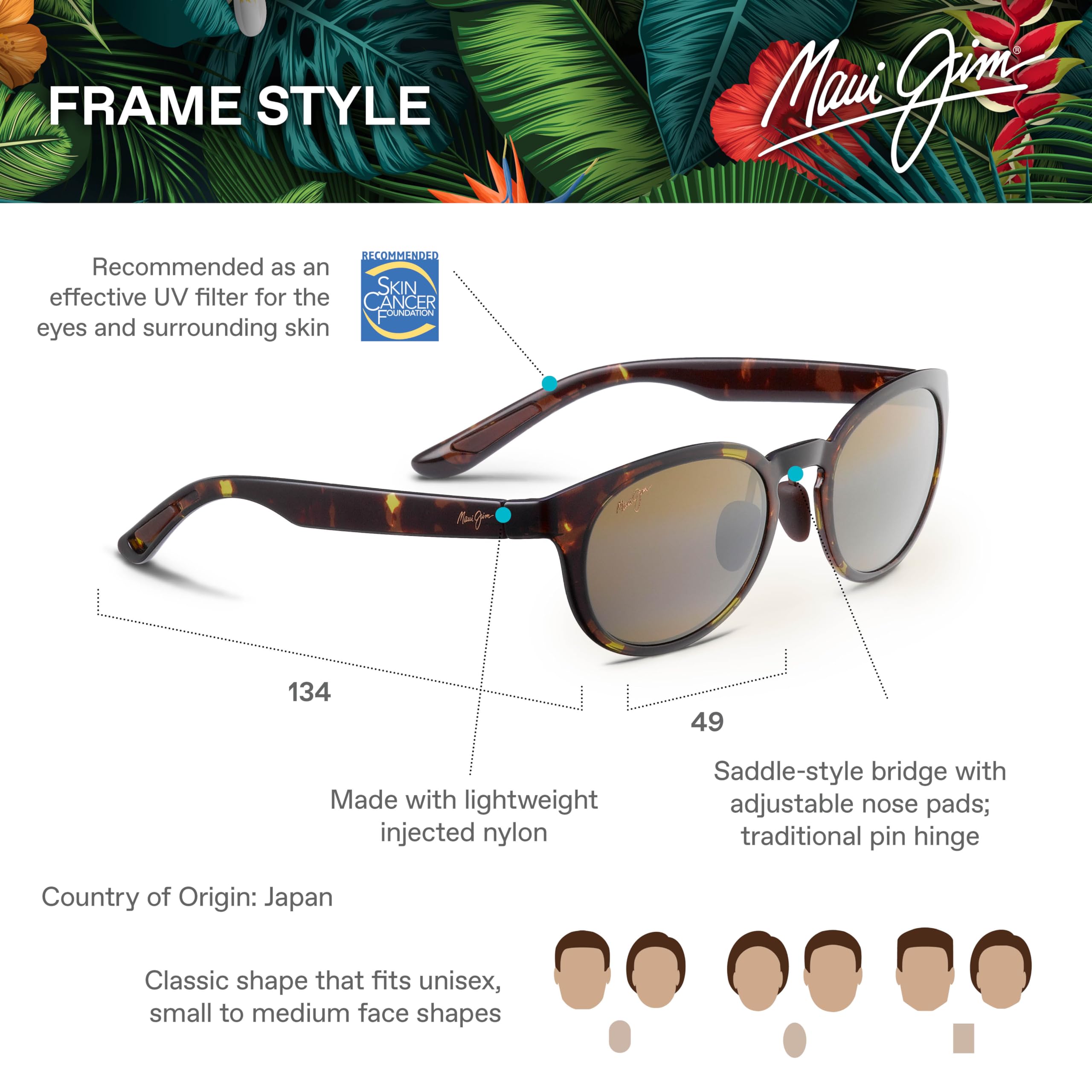 Maui Jim Men's and Women's Keanae Polarized Classic Sunglasses, Olive Tortoise/HCL® Bronze, Small