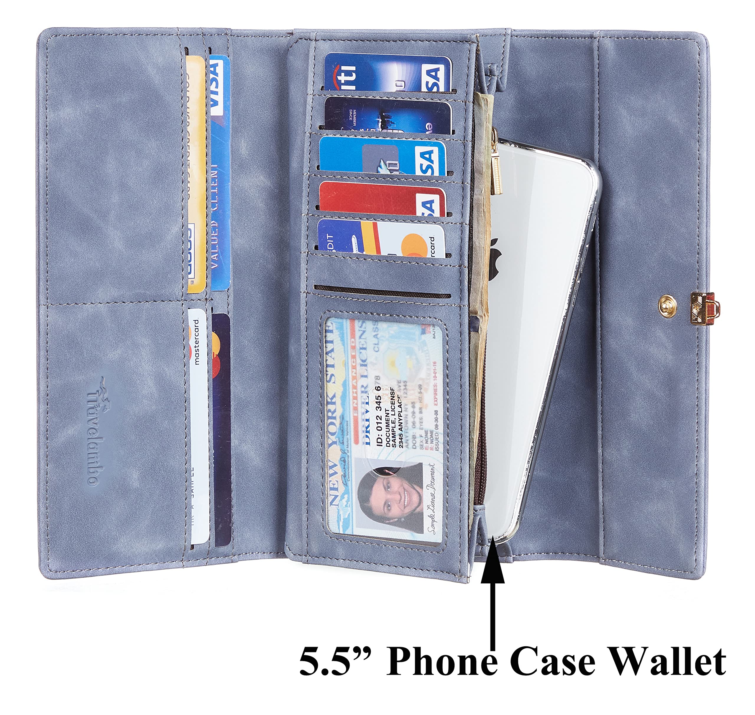 Travelambo Womens Wallet PU Leather RFID Blocking Multi Card Holder Large Capacity Organizer Zipper Coin Purse (Sapphire Blue)