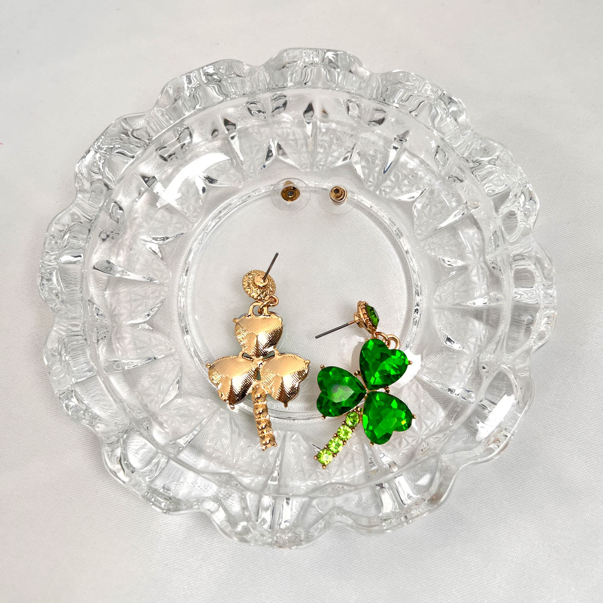 St. Patrick's Day Silver Elegant Drop Earrings Clover Charm Crystal Green Earrings For Women Lady Fashion Jewelry