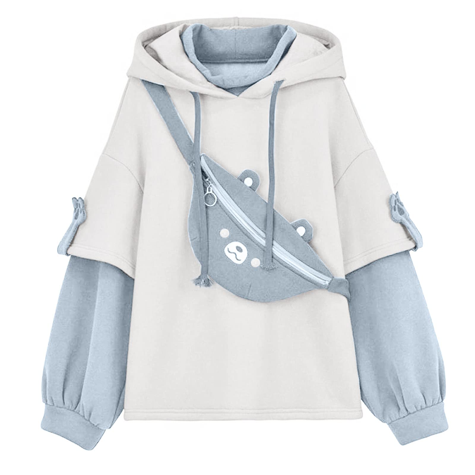 Mimacoo Cute Bear Hoodies for Teen Girls Brown Sweatshirt Long Sleeve Shirts Oversized Pullover with Personality Bag