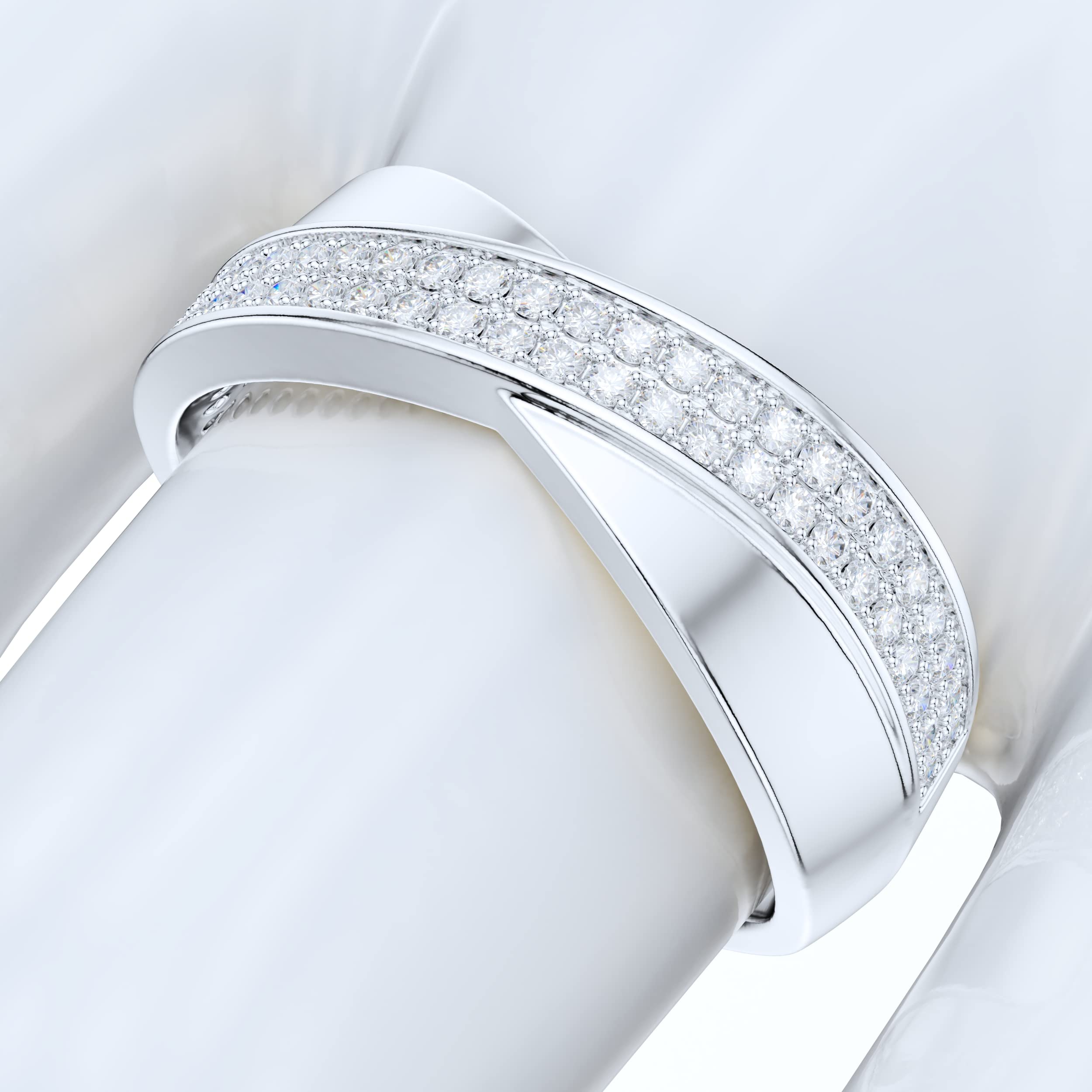 PRSTANI Sterling Silver 6.5mm Wide X CrissCorss Two Rows Simulated Round Brilliant Cut Diamond Wedding Ring (10.5)