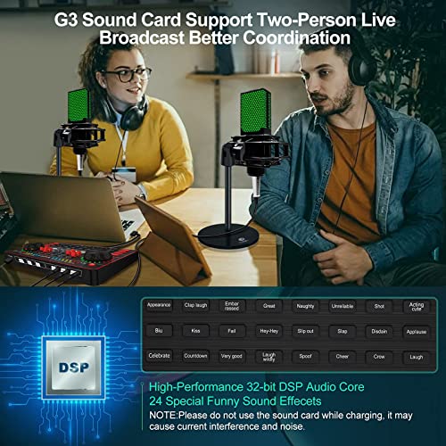 Podcast Equipment Bundle Audio Interface DJ Mixer Sound Card Kit XLR Condenser Microphone for Boradcast Live Streaming, Mic Voice Effect Changer Soundboard for Phone/PC/Laptop/Mac Recording(KB11-E300)
