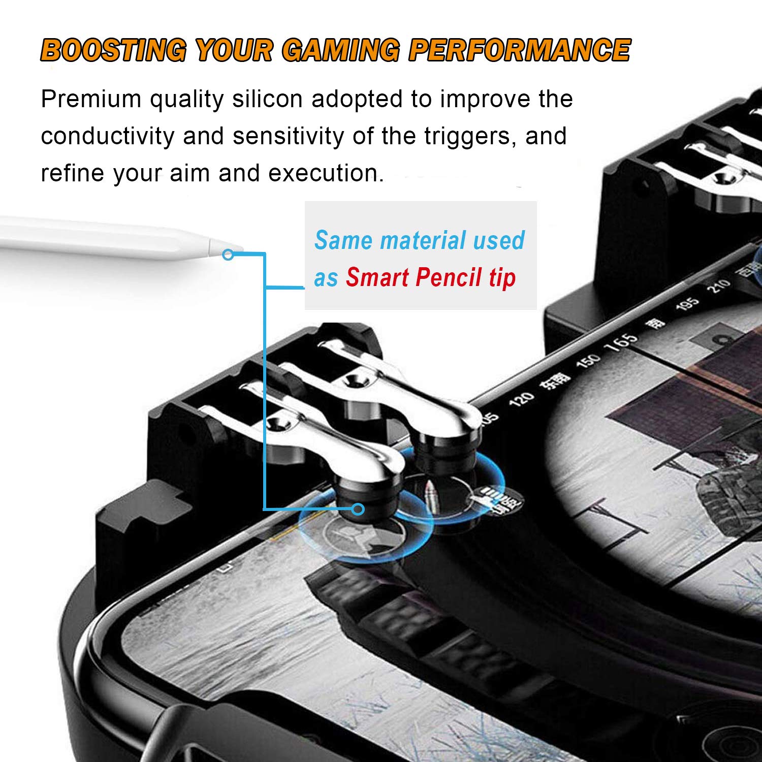Mobile Game Controller with Cooling Fan/Phone Holder/Finger Sleeves for PUBG/Fortnite/Call of Duty, Tomoda L1R1 Mobile Triggers for 4.7”-6.5” iOS Android Phones