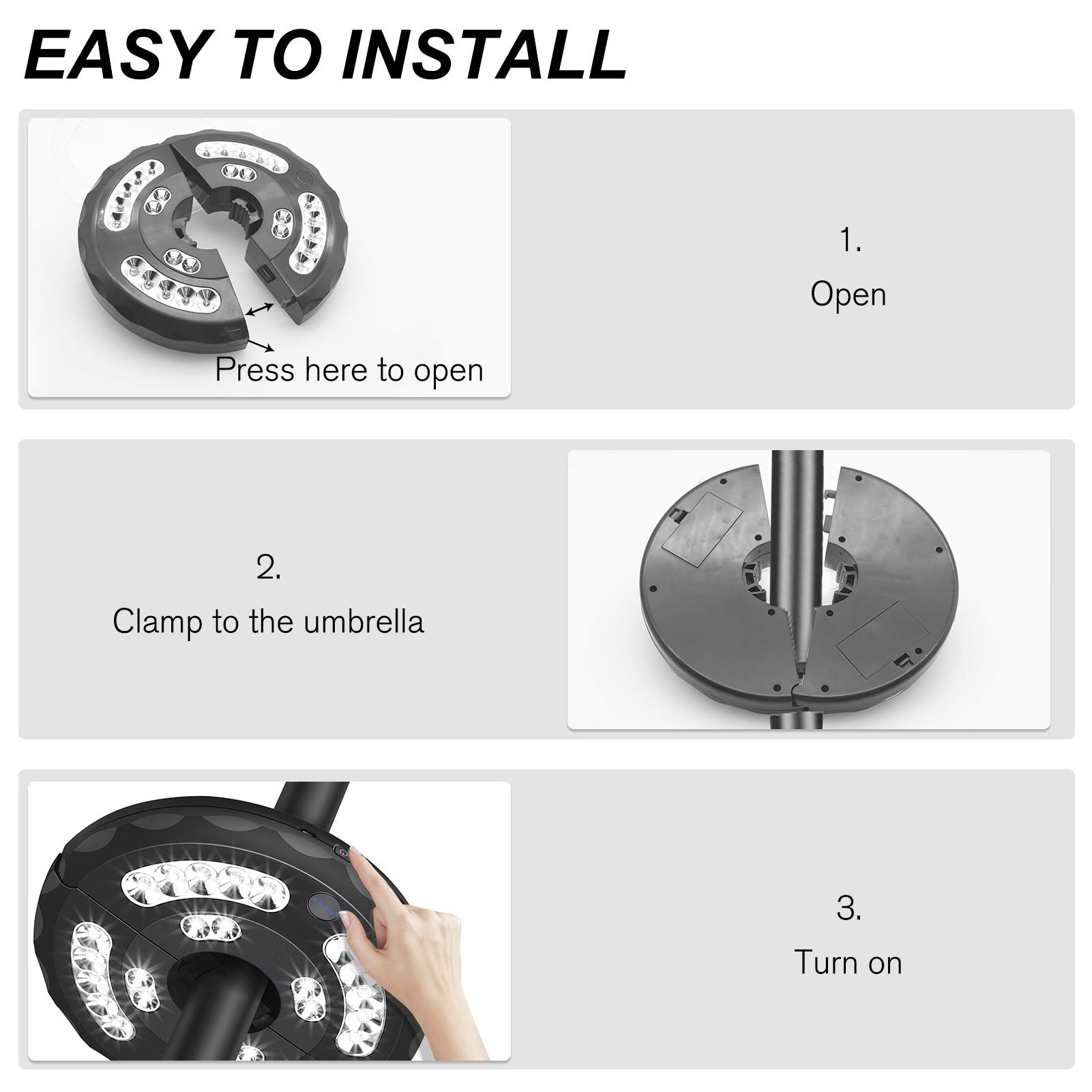 Umbrella Light, Patio Umbrella Lights 3 Brightness Mode 28 LED at 220LM, Built-in Lithium Battery Operated, Patio Umbrella Cordless Light for Camping Tent or Outdoor Use