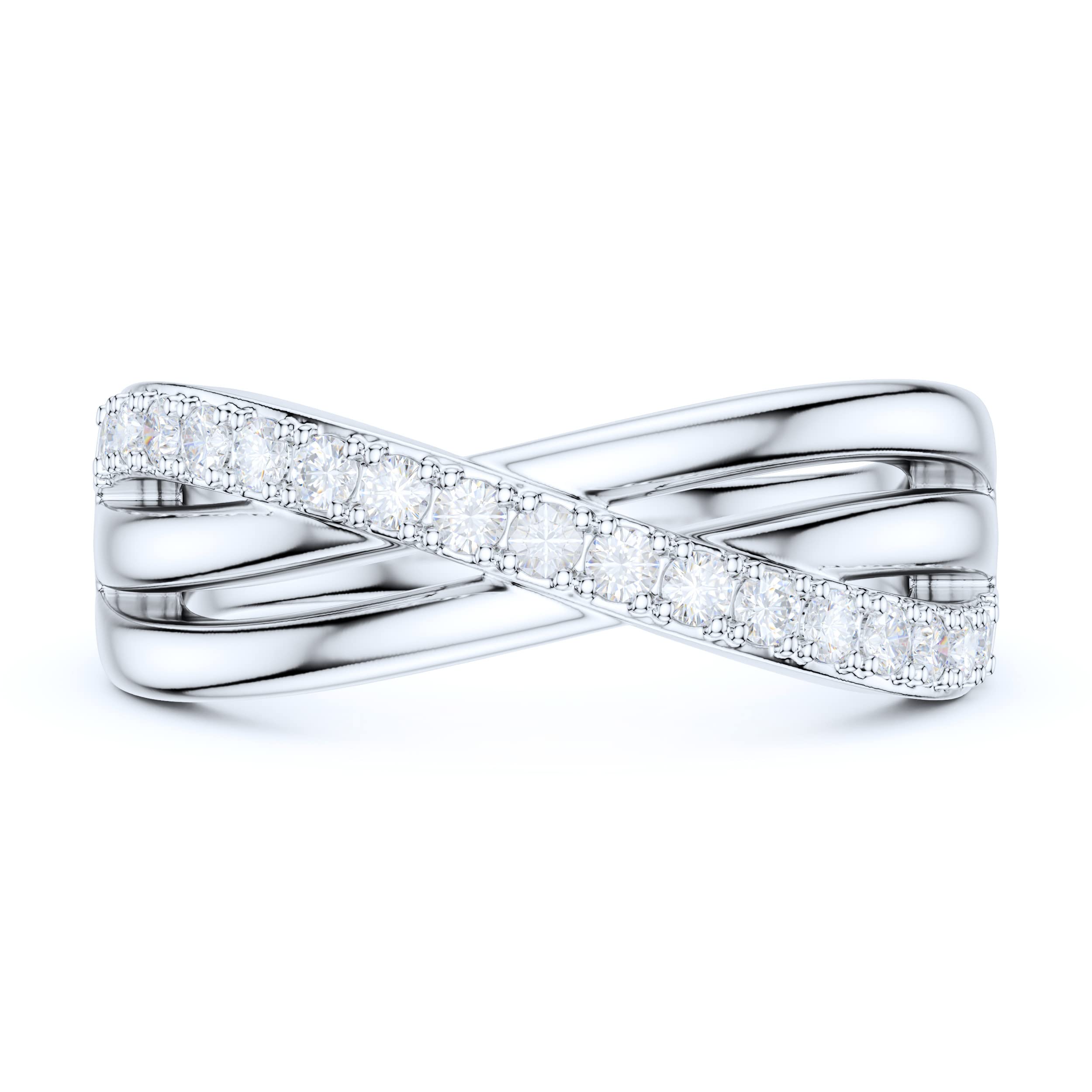 PRSTANI Sterling Silver X Shape One Row Simulated Round Brilliant Cut Diamonds Cross Two Split Shanks Wedding Ring (9)