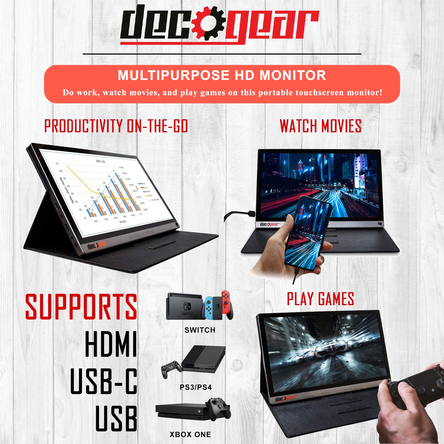 Microsoft Surface Pro 7 VNX-00001 12.3" Touch Screen Intel Core i7 Gen 10 16GB Memory 256GB SSD Windows 10 Home Kit Dual 2 Monitor Office Bundle with Deco Gear 15.6" Portable IPS Touchscreen Monitor