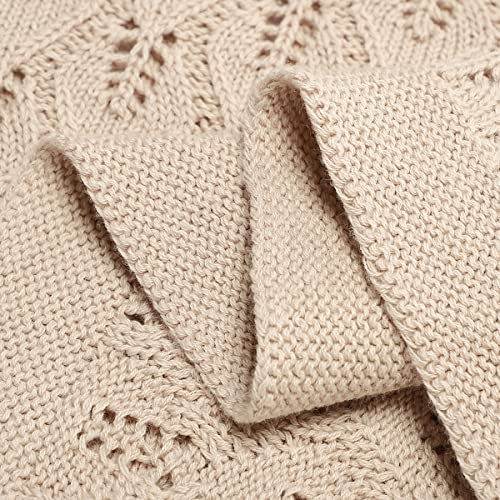 mimixiong 100% Cotton Baby Blanket Knit Cellular Toddler Blankets for NewBron Baby Light Camel 40x30 Inch