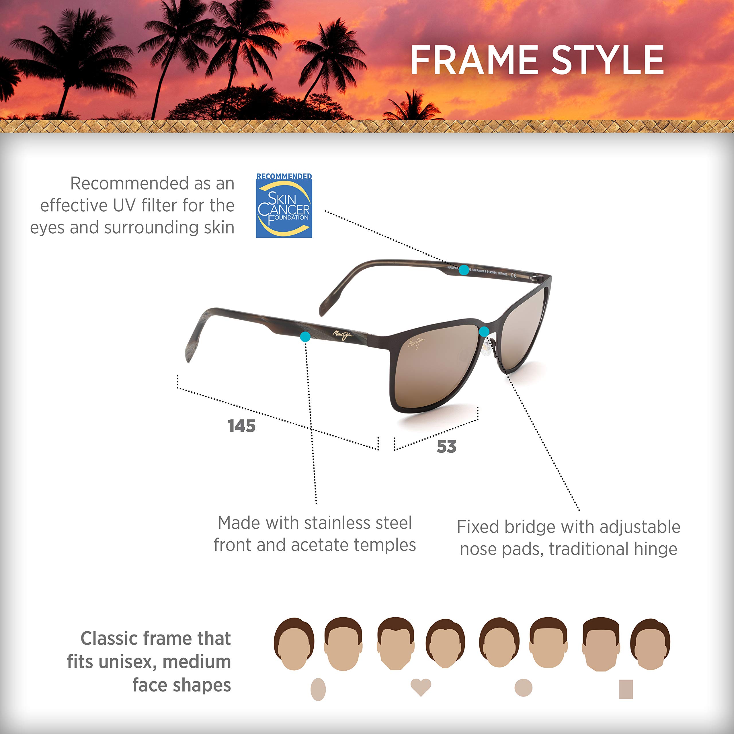 Maui Jim Men's and Women's Naupaka Polarized Classic Sunglasses, Satin Chocolate/HCL® Bronze, Medium
