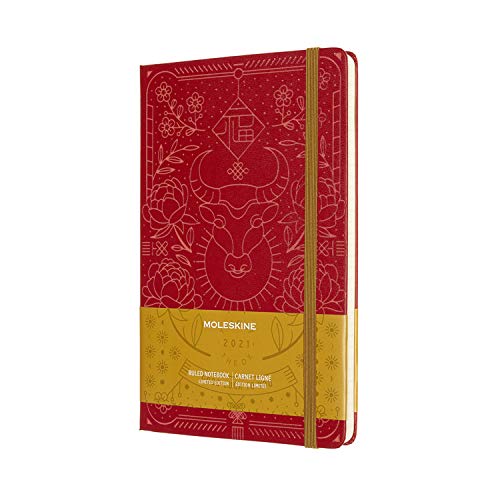 Moleskine Limited Edition Year of the Ox Notebook, Hard Cover, Large (5" x 8.25"), Ruled/Lined, Red, 240 Pages