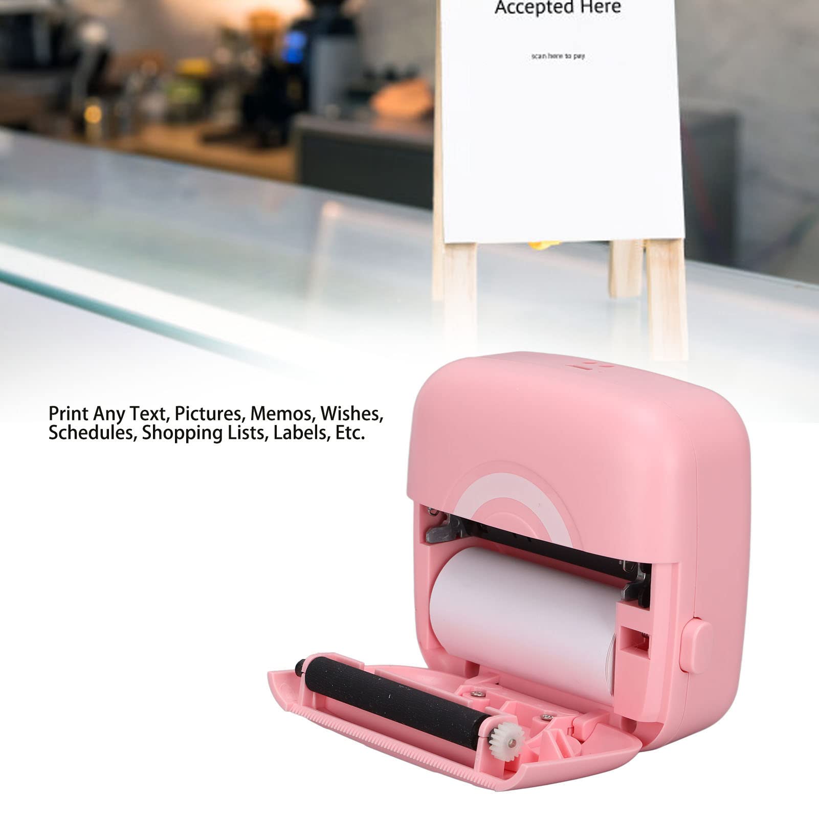 Sanpyl Mini Printer, 200DPI Resolution Inkless Thermal Printer, Ergonomic Lightweight Portable Printer for Home Office Travel Gift(Pink)