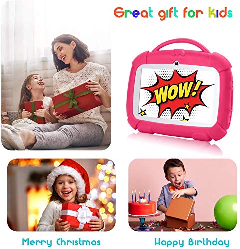 Padgene Kids Tablet 7 Inch,Android 9.0 Parental Control Kids Mode Pre-Installed WiFi Tablet Learning Games Camera IPS HD Display 1 GB+16GB with Kid-Proof Case (7 Inch, Pink)