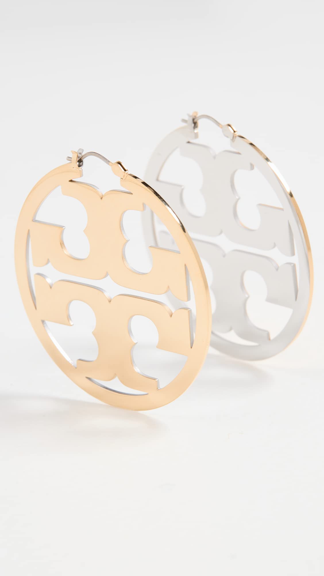 Tory Burch Women's Miller Hoop Earrings, Tory Silver/Tory Gold, One Size