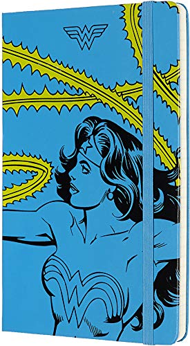 Moleskine Limited Edition Wonder Woman Notebook, Hard Cover, Large (5" x 8.25") Ruled/Lined, Cerulean Blue, 240 Pages
