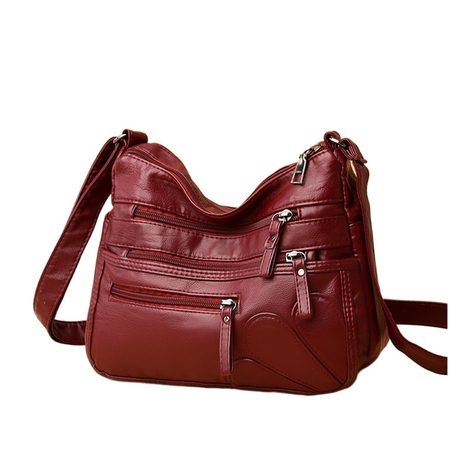 Tuoig Women Shoulder Bag PU Leather Crossbody Bag Multi-Pockets Messenger Bag Flower Patchwork Leather Purse Soft Handbag (Color : Black)