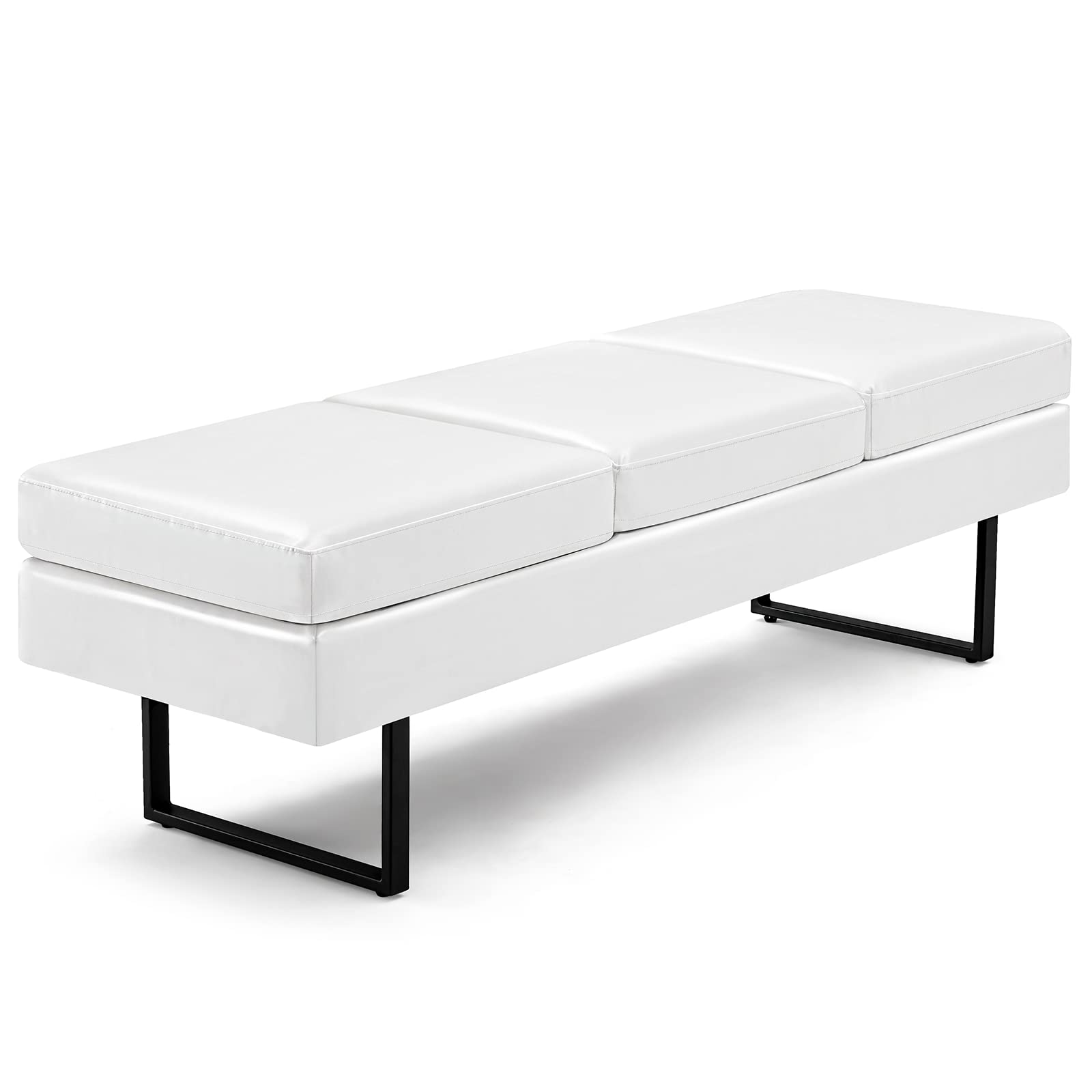 OmySalon Waiting Room Bench for Salon, 59.5'' Reception Bench Office Chair Seatingļ¼Faux Leather Guest Lobby Furniture Conference Room Chair for Beauty Barber Barbershop,White