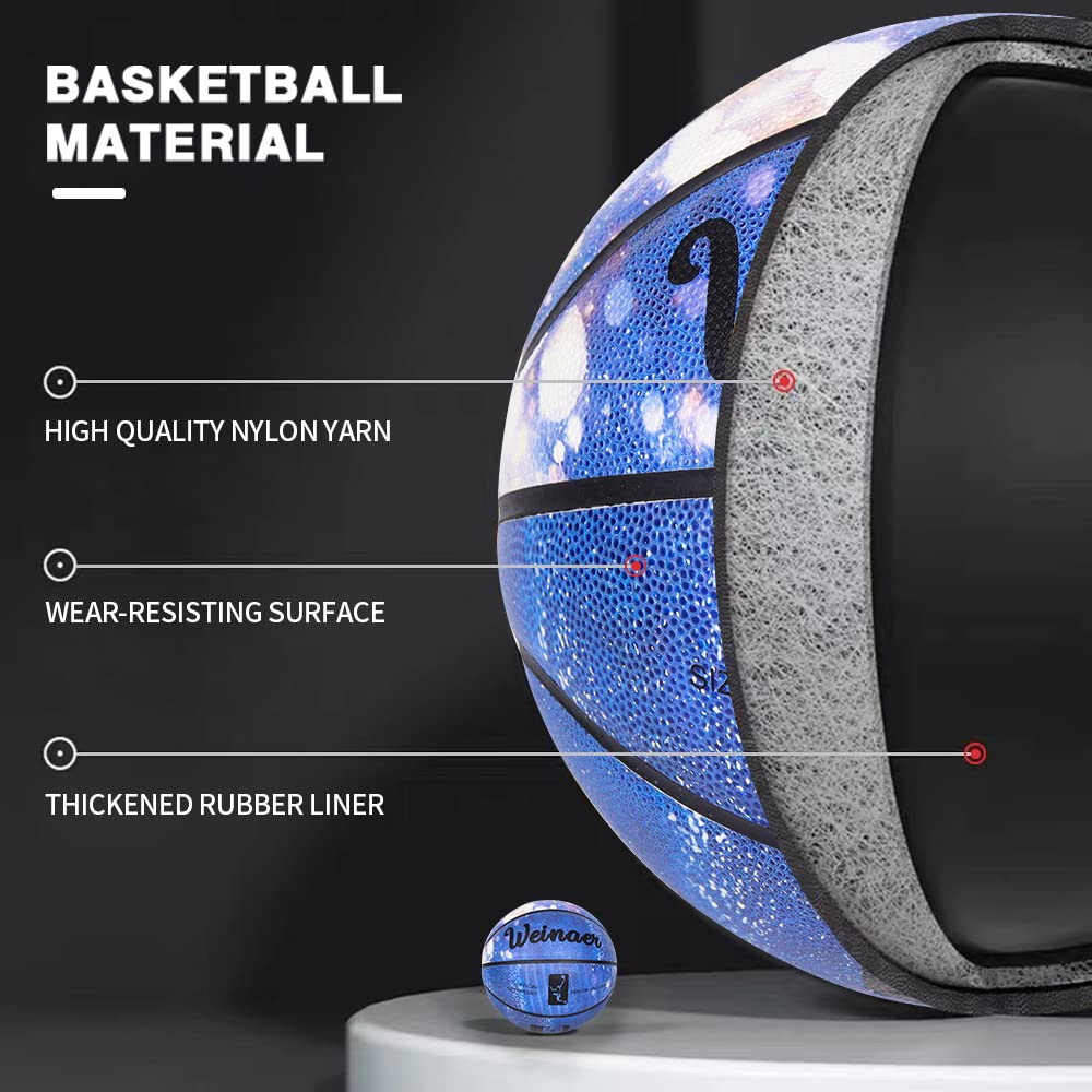 Touch Fish Glow in The Dark Basketball,Light up Starry Sky Luminous Leather Basketball, Aldult Indoor-Outdoor Night Basketbal