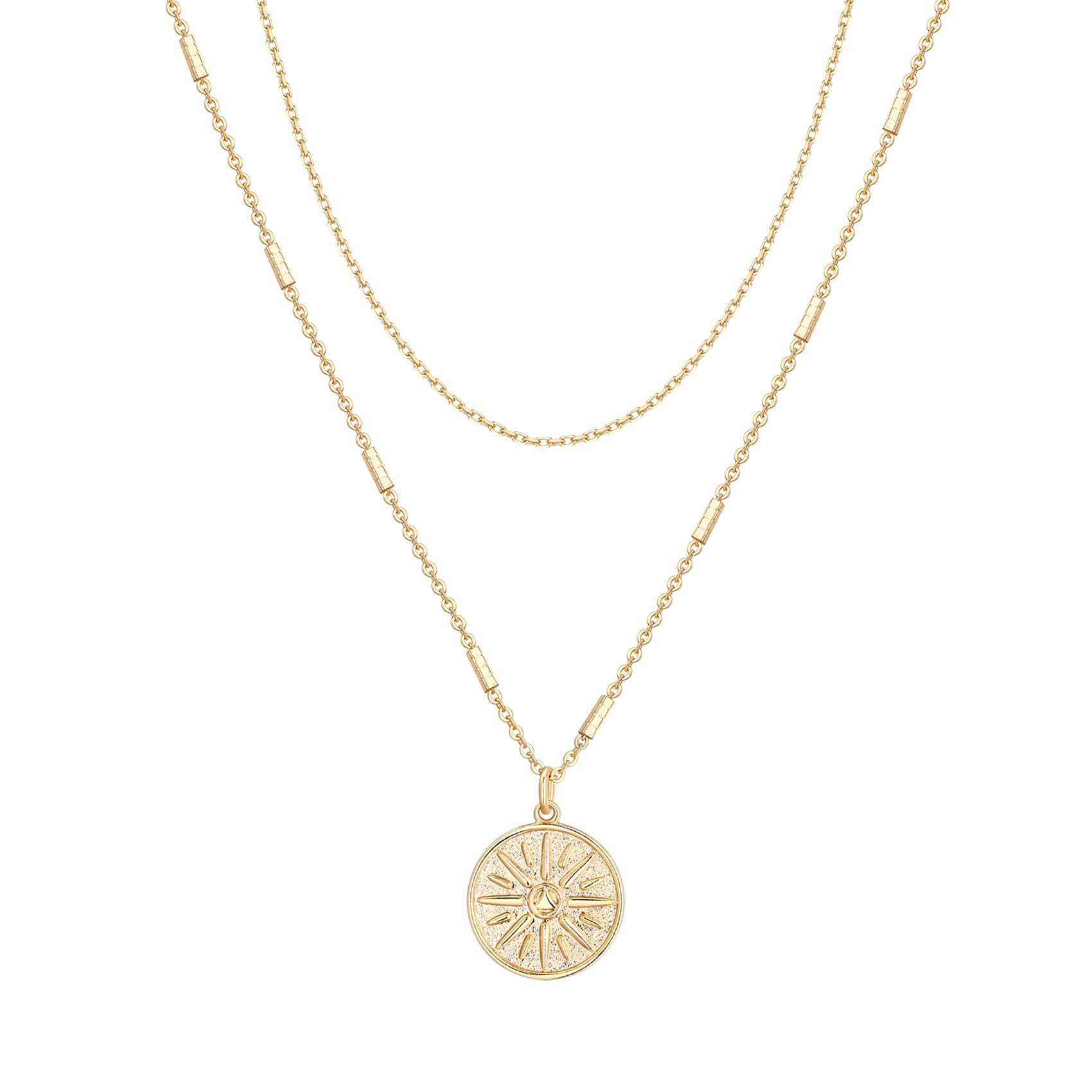 PAVOI 14K Gold Plated 925 Sterling Silver Necklace for Women | Hypoallergenic Sterling Silver Chain with Yellow Gold Plated Pendant Coin | 15mm Gold Plated Coin Perimeter
